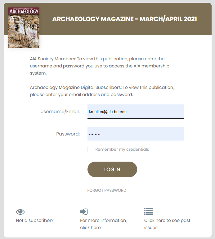 ARCHAEOLOGY Archive: Member Access - Archaeological Institute of America